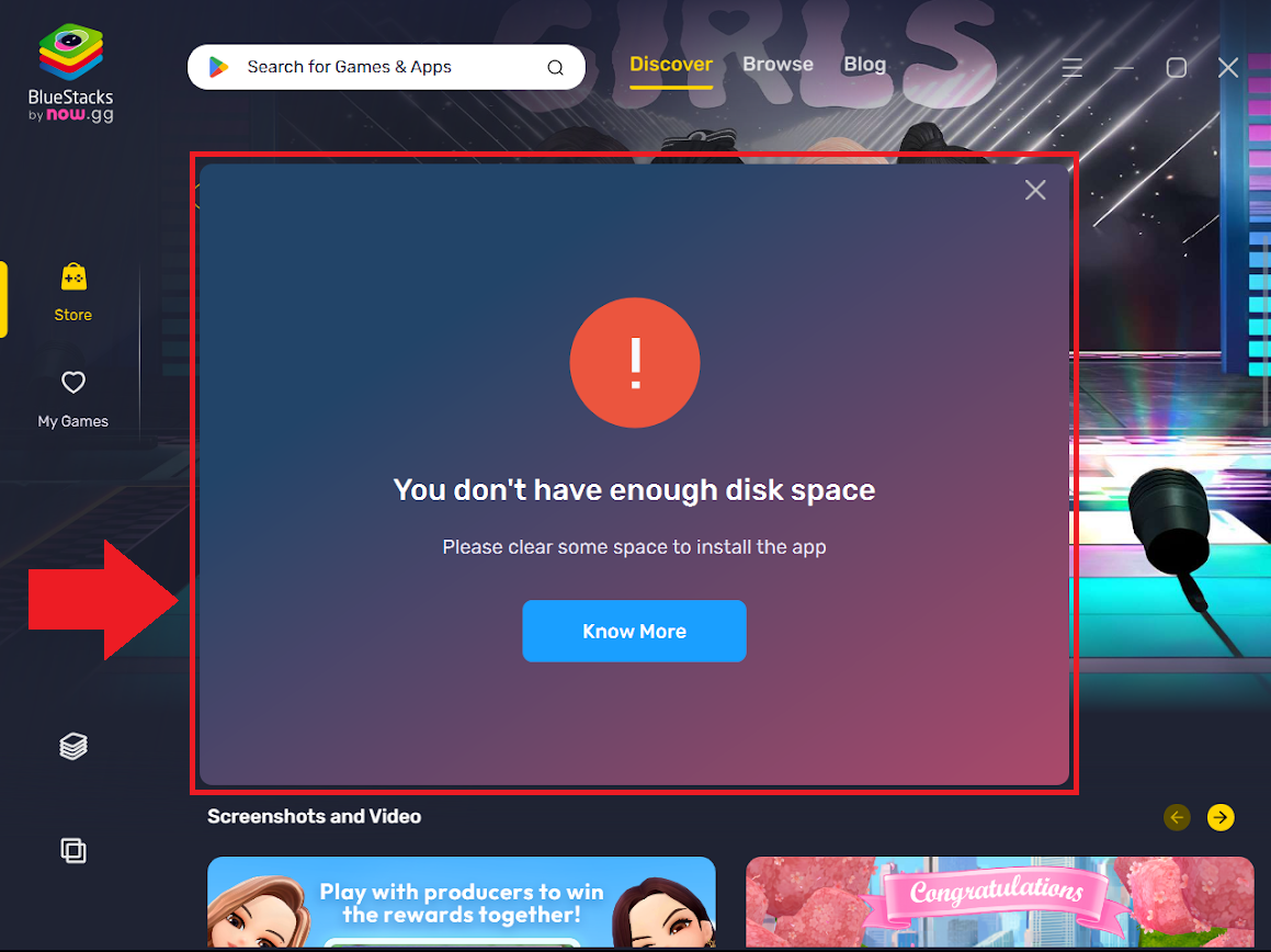 Solution for low disk space while downloading an app on BlueStacks X – BlueStacks Support