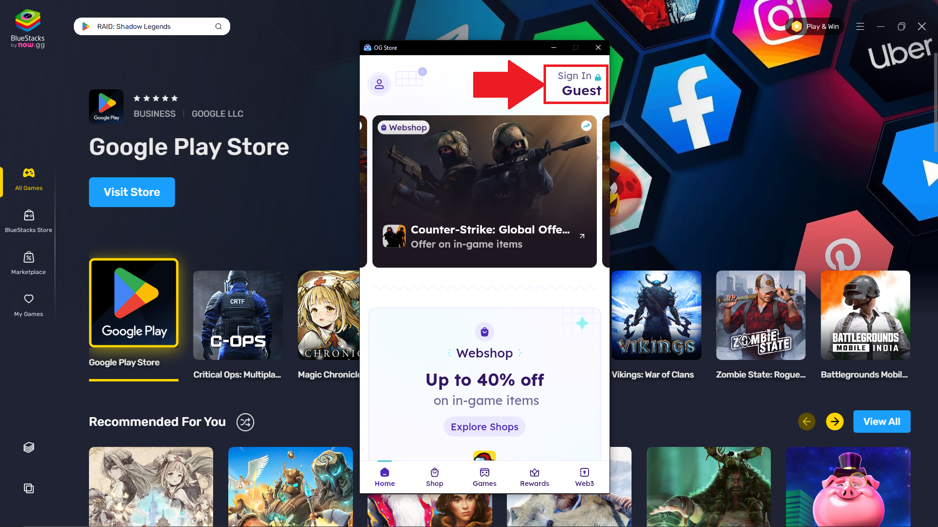 Cara mendaftar OG Store – Bantuan BlueStacks