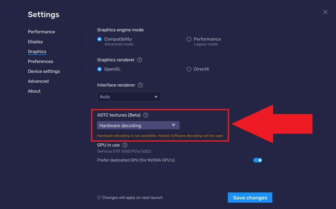 How to use ASTC control for game graphics in BlueStacks 5 – BlueStacks Support