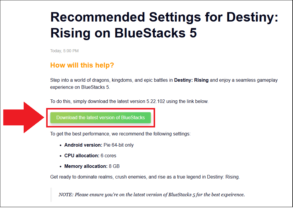 Recommended BlueStacks version and settings for Destiny: Rising ...
